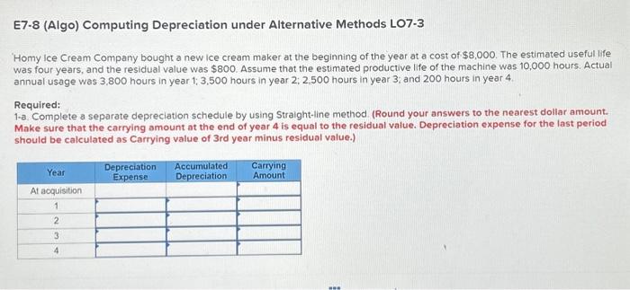 Solved E7-8 (Algo) Computing Depreciation under Alternative | Chegg.com