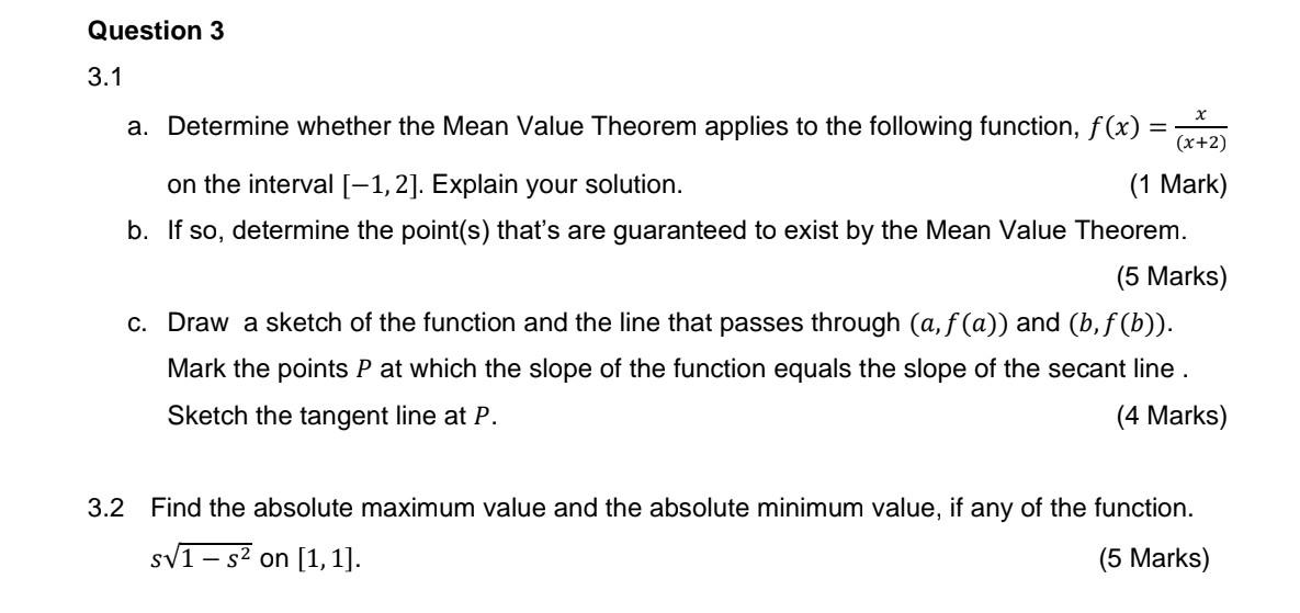 Solved 3.1 a. Determine whether the Mean Value Theorem | Chegg.com