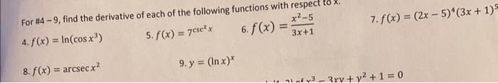 Solved For H4−9, find the derivative of each of the | Chegg.com