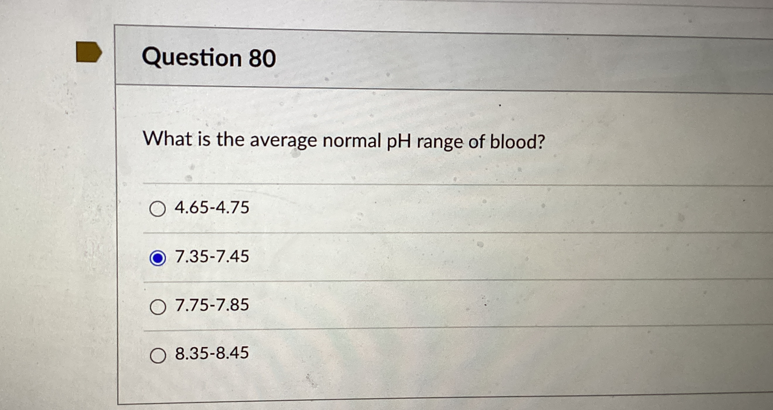 Solved Question 80What is the average normal pH ﻿range of | Chegg.com