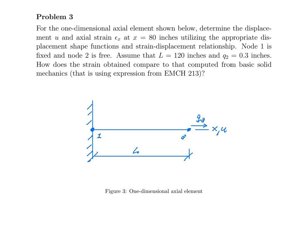 Solved Problem 3 For the one-dimensional axial element shown | Chegg.com