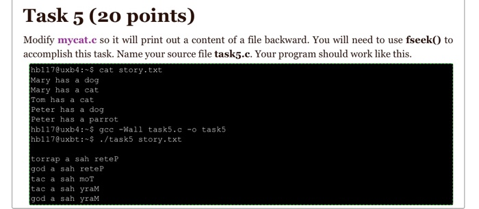 Solved Task 5 (20 points) Modify mycat.c so it will print | Chegg.com