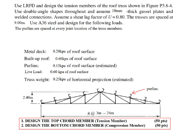 Solved Use LRFD and design the tension members of the roof | Chegg.com