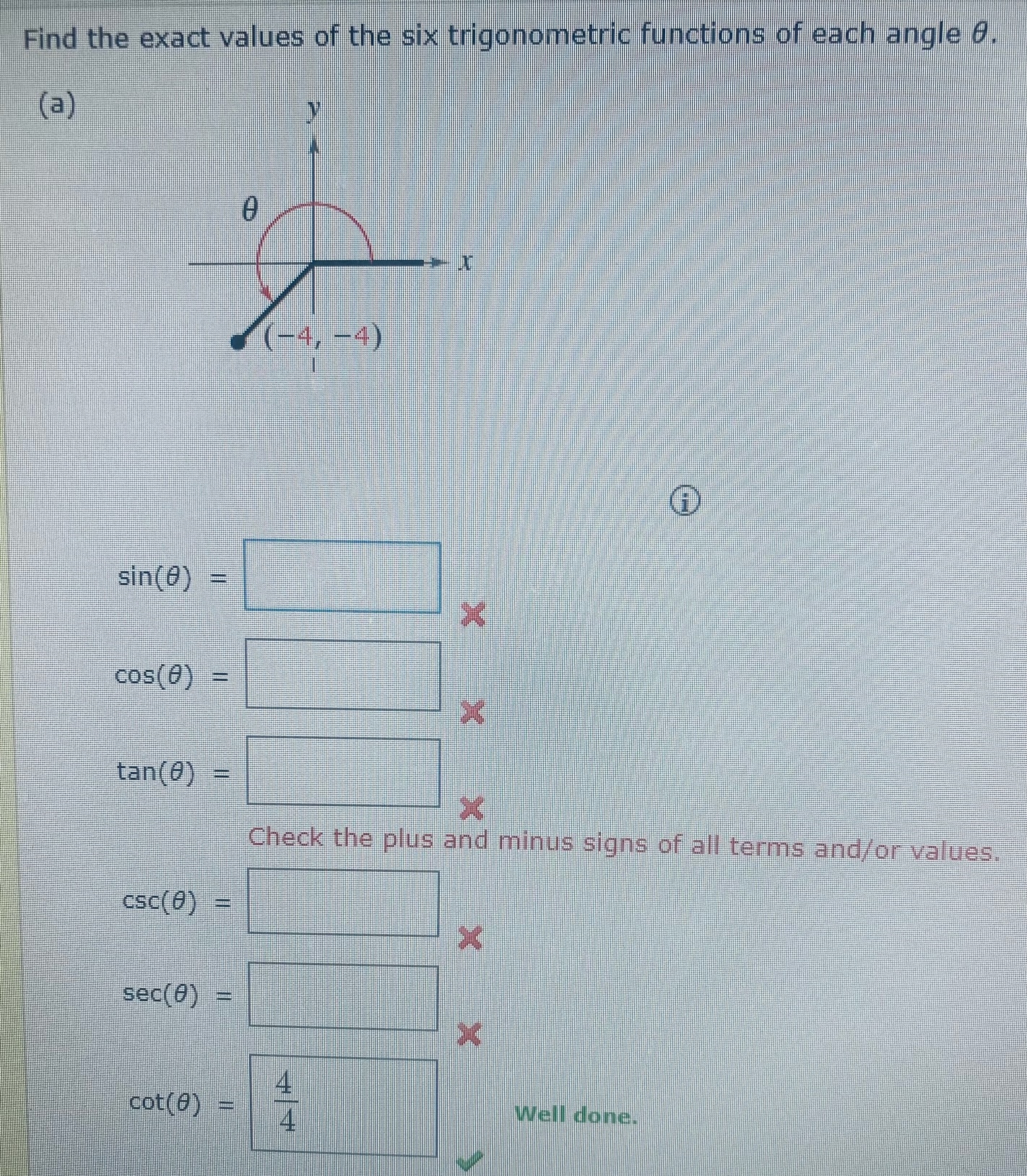 Solved Find the exact values of the six trigonometric | Chegg.com