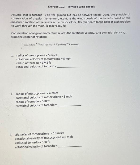 Solved Exercise 19.2 - Tornado Wind Speeds Assume that a | Chegg.com