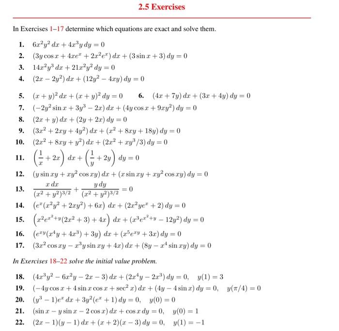 Solved In Exercises 1-17 determine which equations are exact | Chegg.com