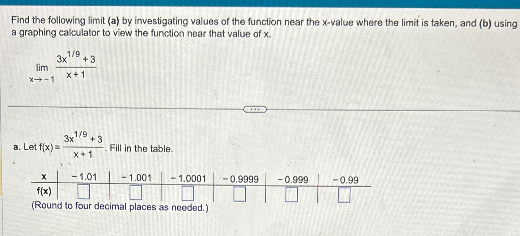 Solved Find the following limit (a) ﻿by investigating values | Chegg.com