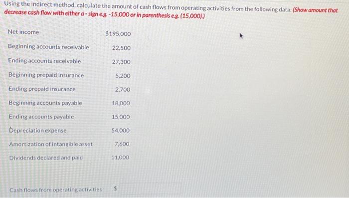 Solved Using the indirect method, calculate the amount of | Chegg.com Solved Using the indirect method, calculate the amount of | Chegg.com