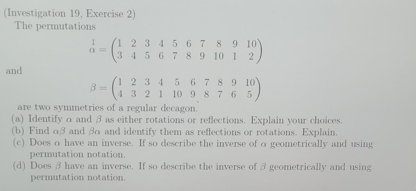 Solved (Investigation 19, Exercise 2) The permutations | Chegg.com