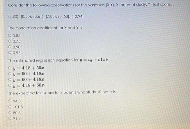 Solved Consider the following observations for the variables | Chegg.com