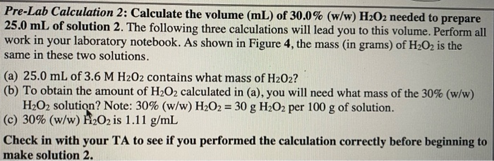 Solved Pre-Lab Calculation 2: Calculate the volume (mL) of | Chegg.com