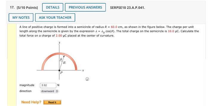 Solved A line of positive charge is formed into a semicircle | Chegg.com