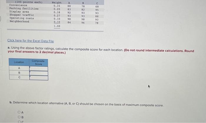 Solved Click here for the Excel Data File a. Using the above | Chegg.com