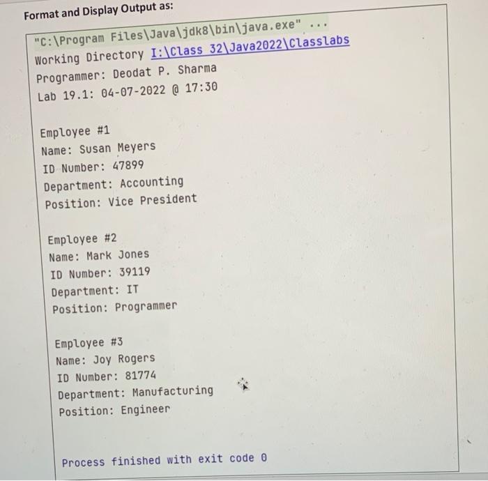 Solved Write a class named Employee that has the following | Chegg.com