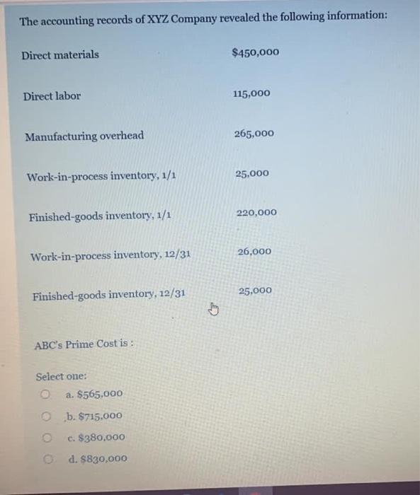 Solved The accounting records of XYZ Company revealed the | Chegg.com