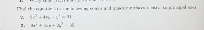 Solved Find the equations of the following conics and | Chegg.com
