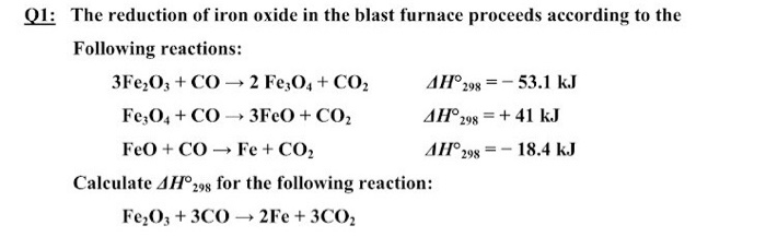 Solved Q1: The reduction of iron oxide in the blast furnace | Chegg.com