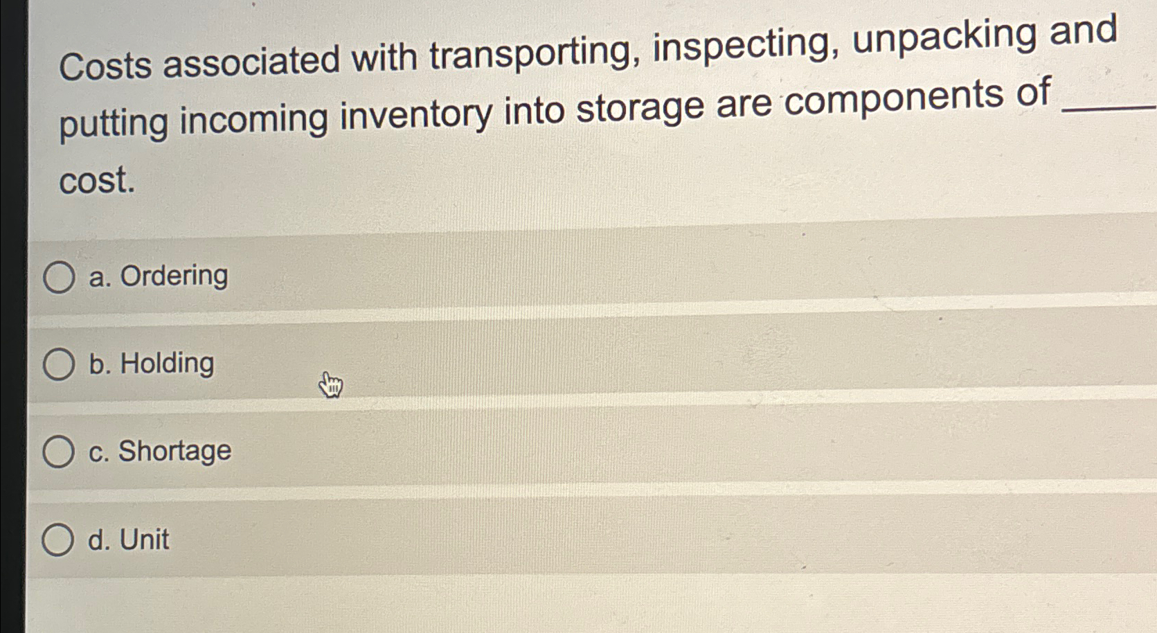 Solved Costs associated with transporting, inspecting, | Chegg.com