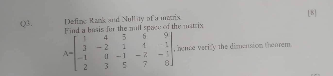 Solved Define Rank and Nullity of a matrix. Find a basis for | Chegg.com