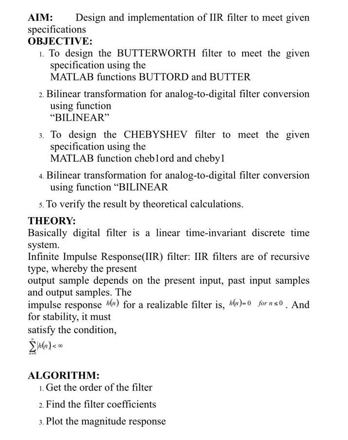 Solved specifications OBJECTIVE: 1. To design the | Chegg.com