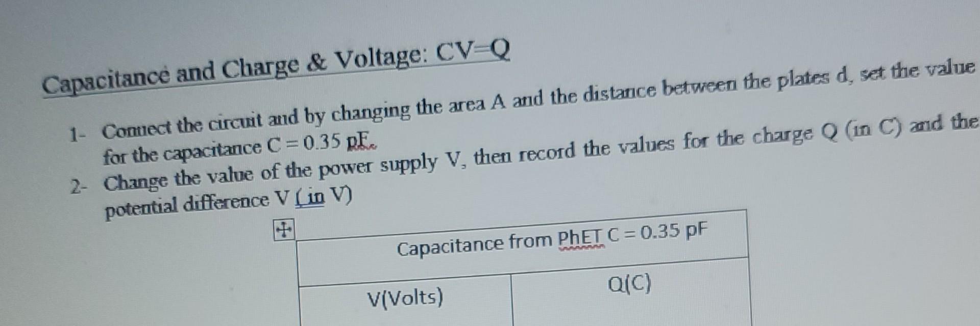 Solved Capacitance and Charge \& Voltage: CV=Q 1- Conmect | Chegg.com