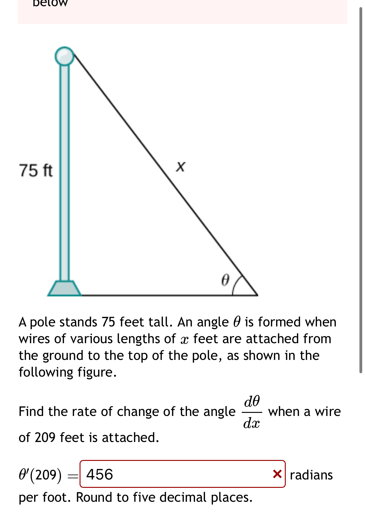 Solved DetowA pole stands 75 ﻿feet tall. An angle θ ﻿is | Chegg.com