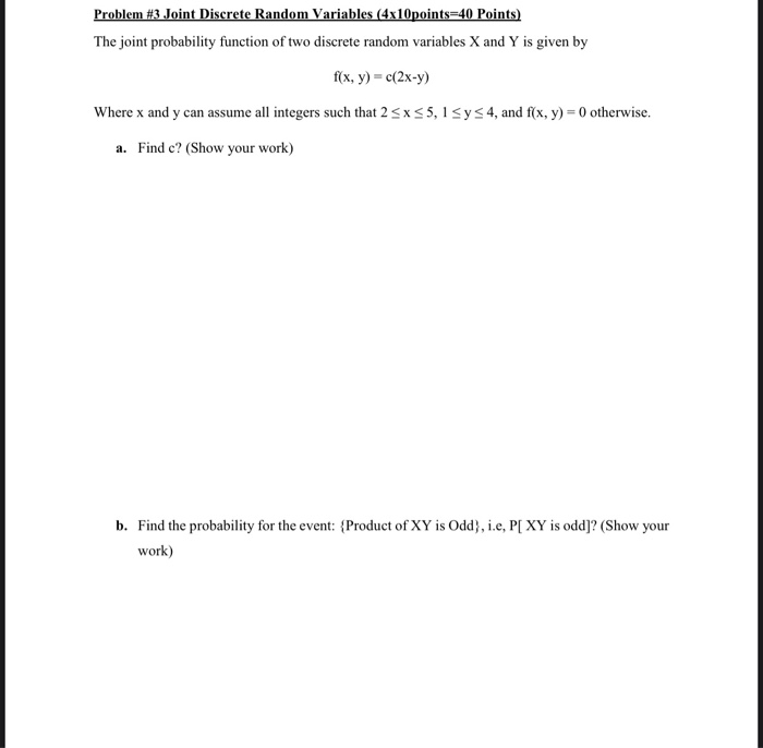 Solved Problem #3 Joint Discrete Random Variables | Chegg.com
