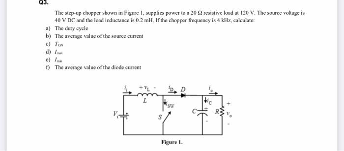 Solved Q3. The step-up chopper shown in Figure 1, supplies | Chegg.com