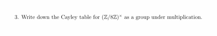 Solved 3. Write down the Cayley table for (Z/8Z) as a group | Chegg.com