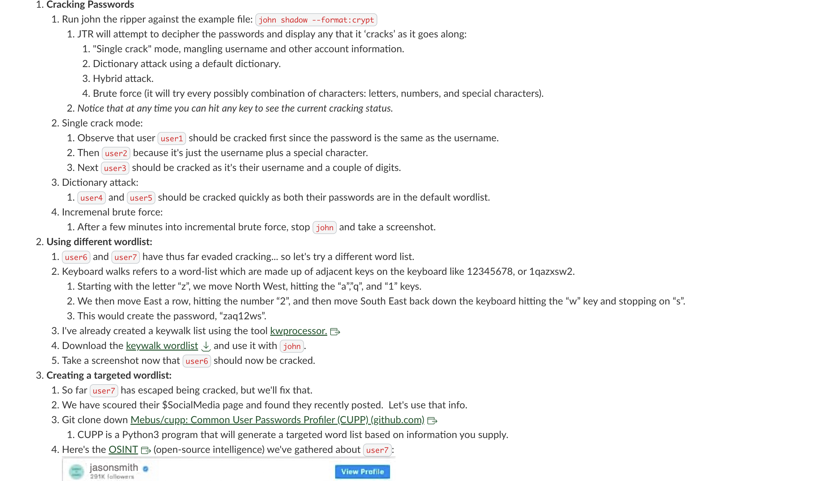 Solved Cracking PasswordsRun john the ripper against the | Chegg.com