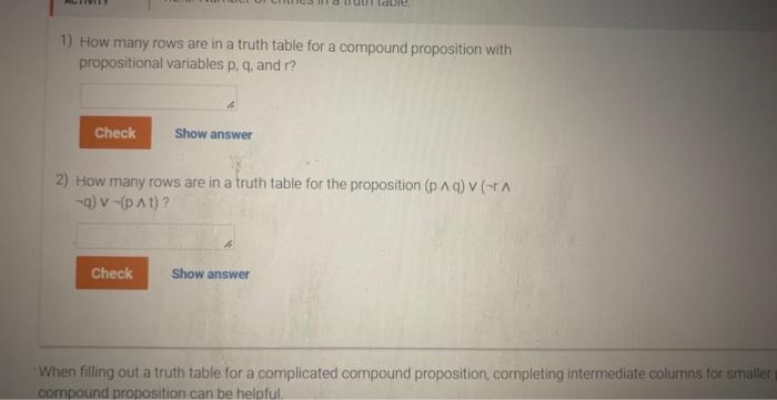 Solved 1) How many rows are in a truth table for a compound | Chegg.com