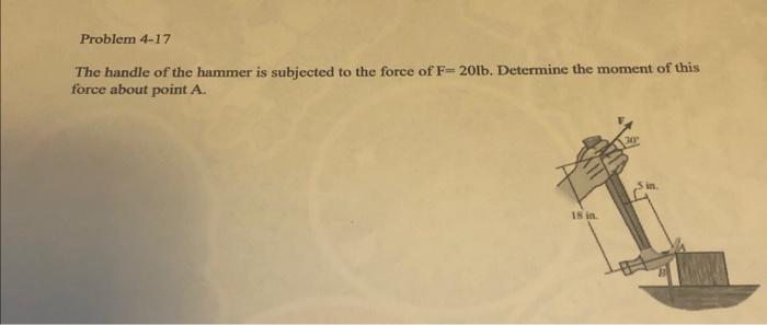Solved The handle of the hammer is subjected to the force of | Chegg.com
