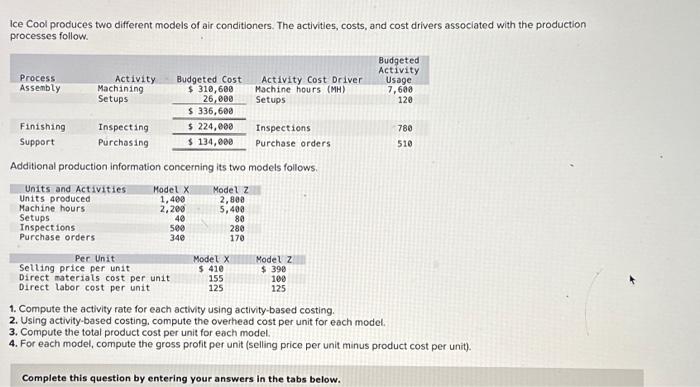 Solved Ice Cool produces two different models of air | Chegg.com