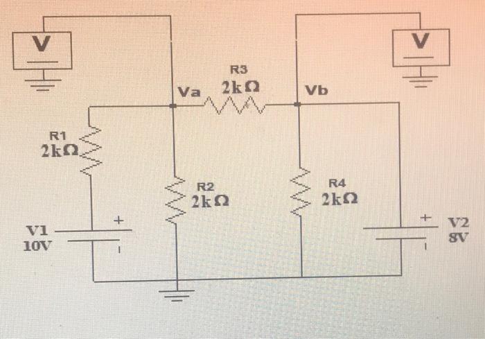 Solved R3 2ko Va Vb R1 2kg R2 2k0 R4 2ko + Vi 10V V2 SV | Chegg.com