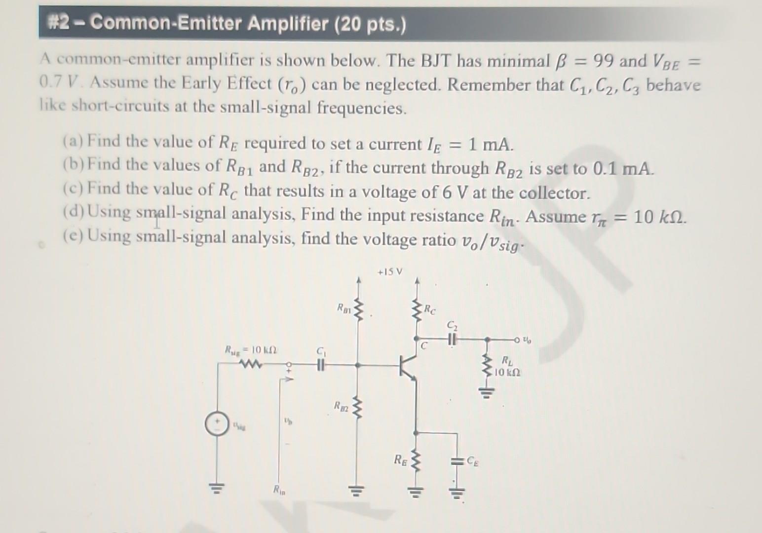 Solved A common-emitter amplifier is shown below. The BJT | Chegg.com