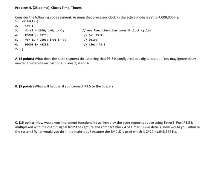 Problem 4. (25 points), Clocks Time, Timers Consider | Chegg.com