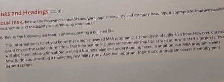 Solved ists and Headings (L.0.3)OUR TASK. Revise the | Chegg.com