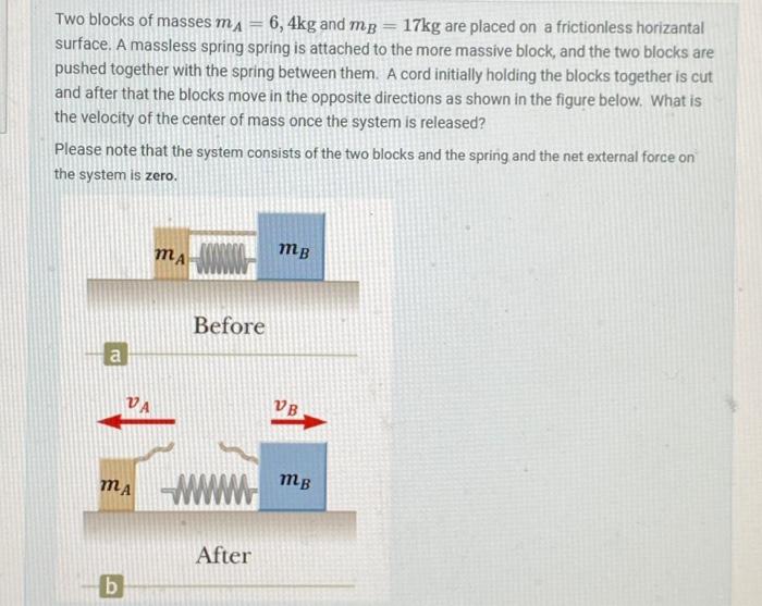 Solved Two blocks of masses mA=6,4 kg and mB=17 kg are | Chegg.com