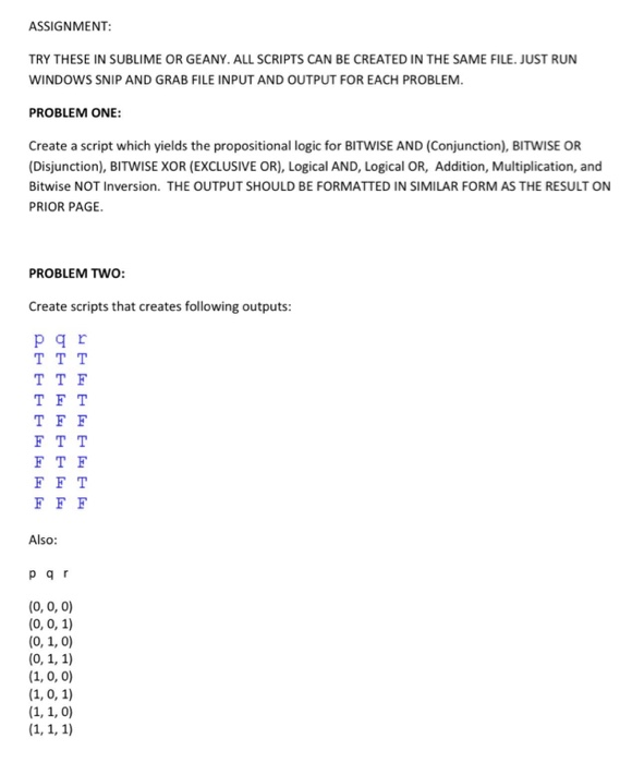 Solved ASSIGNMENT: TRY THESE IN SUBLIME OR GEANY. ALL | Chegg.com