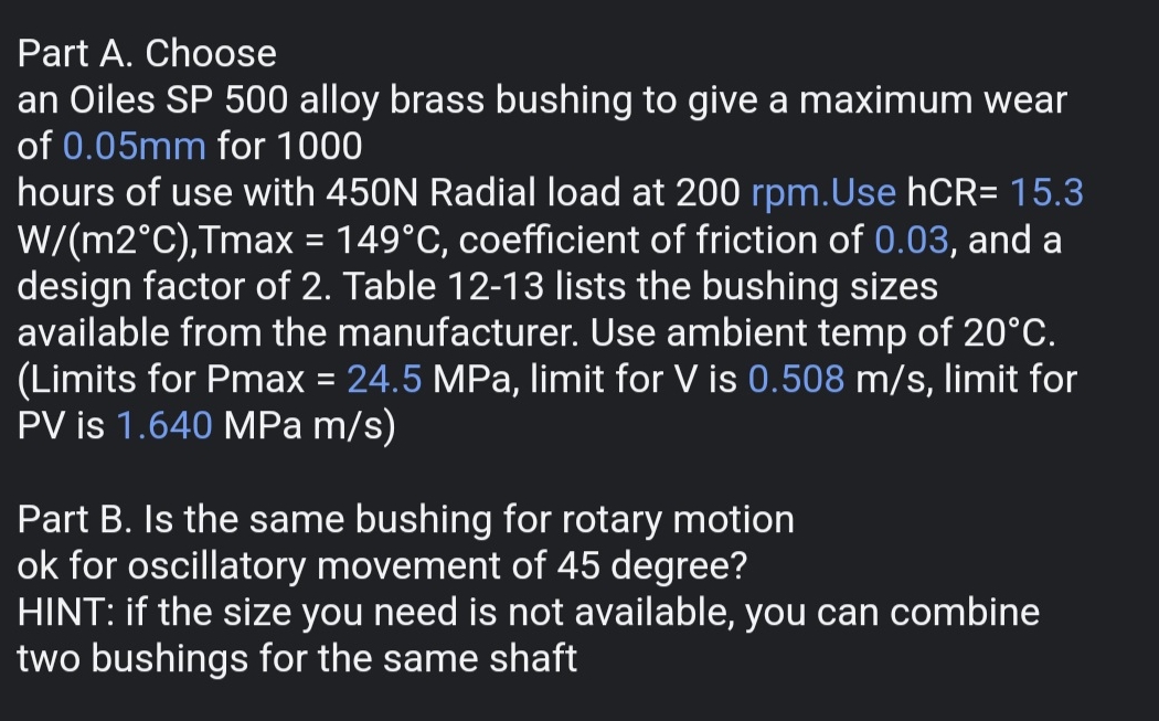 Solved Part A. ﻿Choose an Oiles SP 500 ﻿alloy brass bushing | Chegg.com
