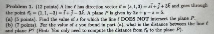 Solved Problem 1. (12 points) A line ℓ has direction vector | Chegg.com
