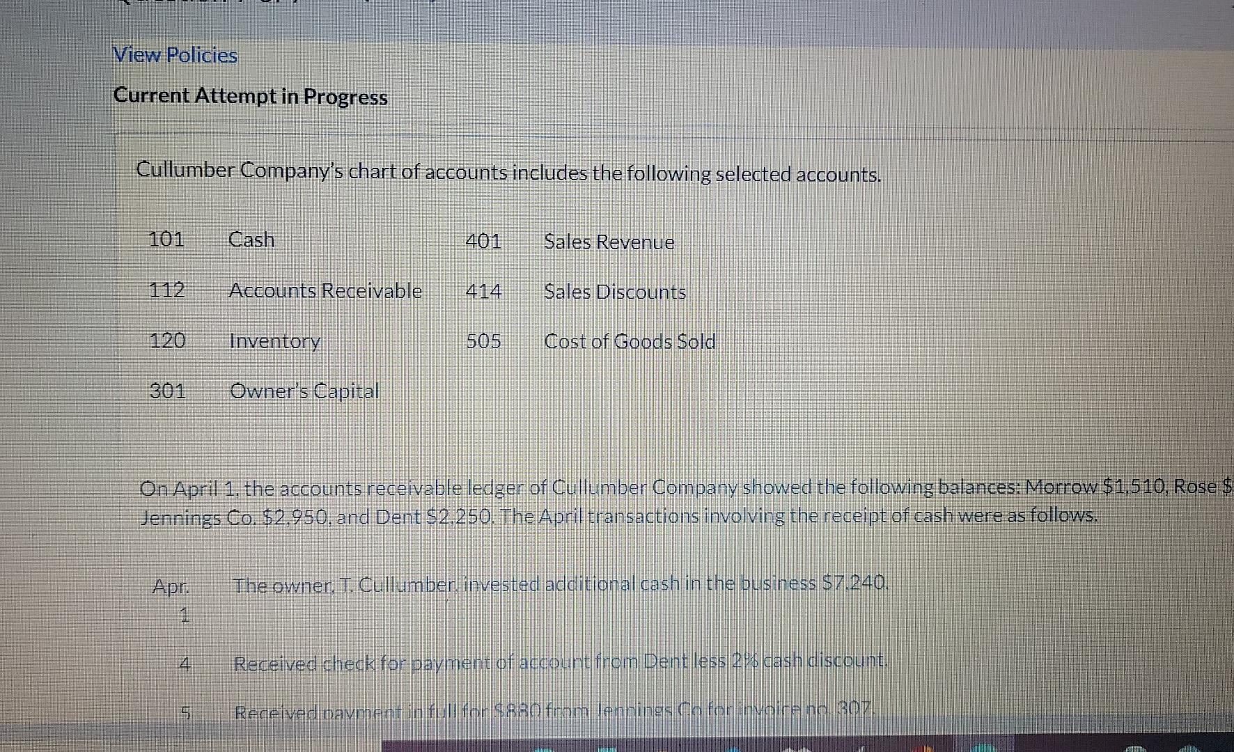 Solved View Policies Current Attempt in Progress Cullumber | Chegg.com