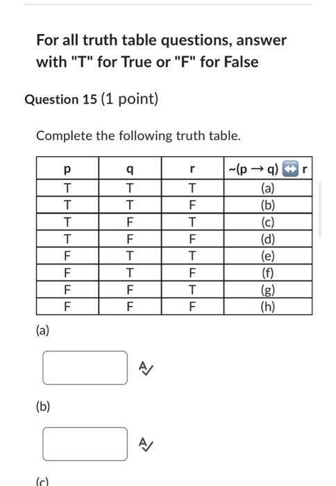 Solved Complete the following truth table. For all truth | Chegg.com