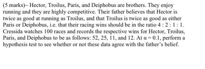 Solved (5 marks) Hector, Troilus, Paris, and Deiphobus are | Chegg.com