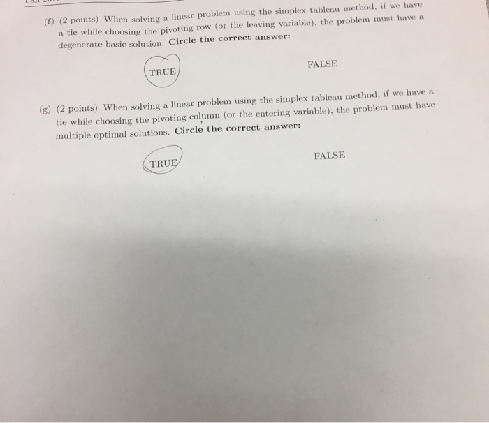 Solved 1. Circle True or False for each of the following | Chegg.com