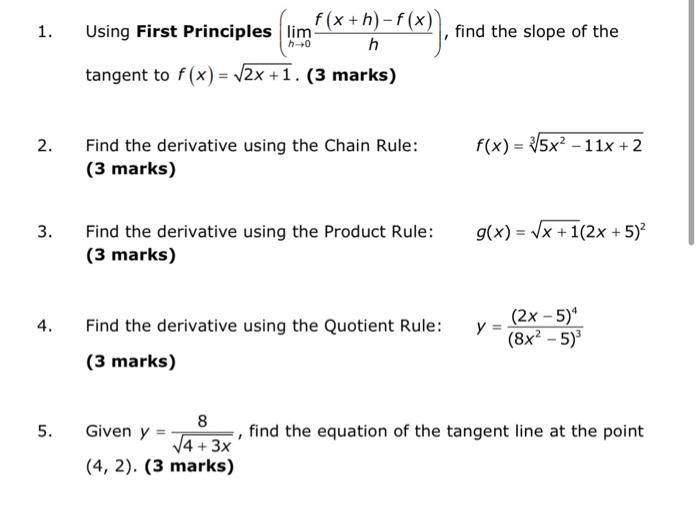 Solved - w 3 3 3. g(x) = VX +1(2x + 5)2 Product Rule 4. (2x | Chegg.com