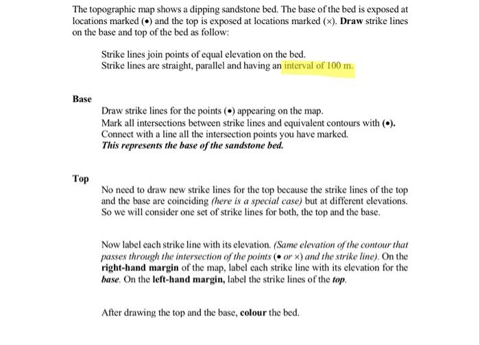 Solved The topographic map shows a dipping sandstone bed. | Chegg.com