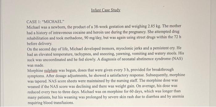 Solved Infant Case Study CASE 1: "MICHAEL" Michael was a | Chegg.com