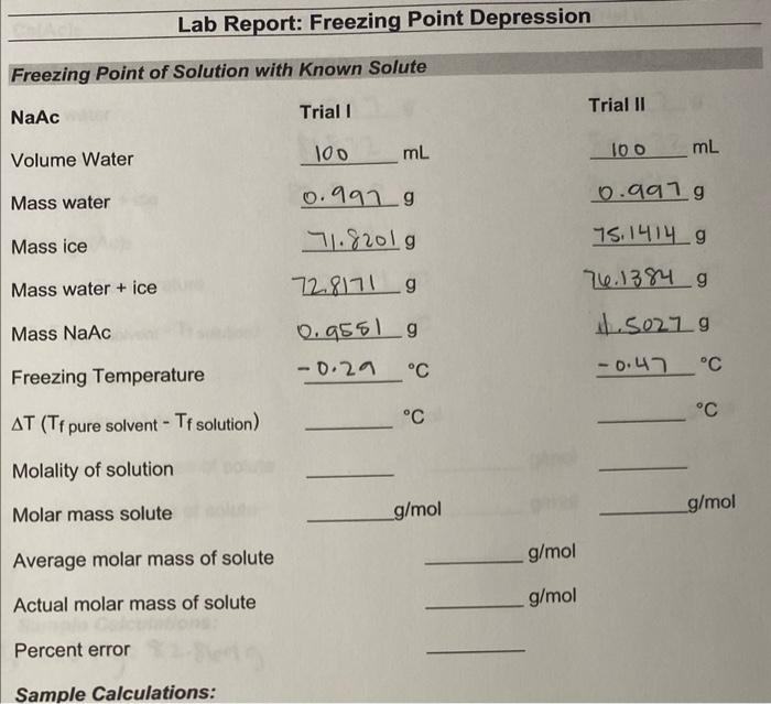 Solved Lab Report: Freezing Point Depression Freezing Point | Chegg.com