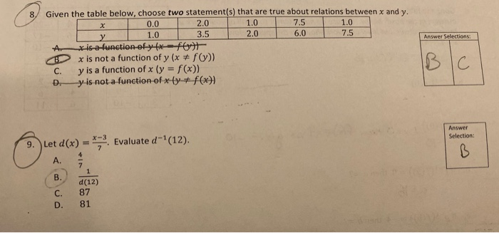 Solved 8/ Given the table below, choose two statement(s) | Chegg.com